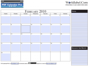 Free 2010 fillable calender PDF Pro Printable template | Free printable ...