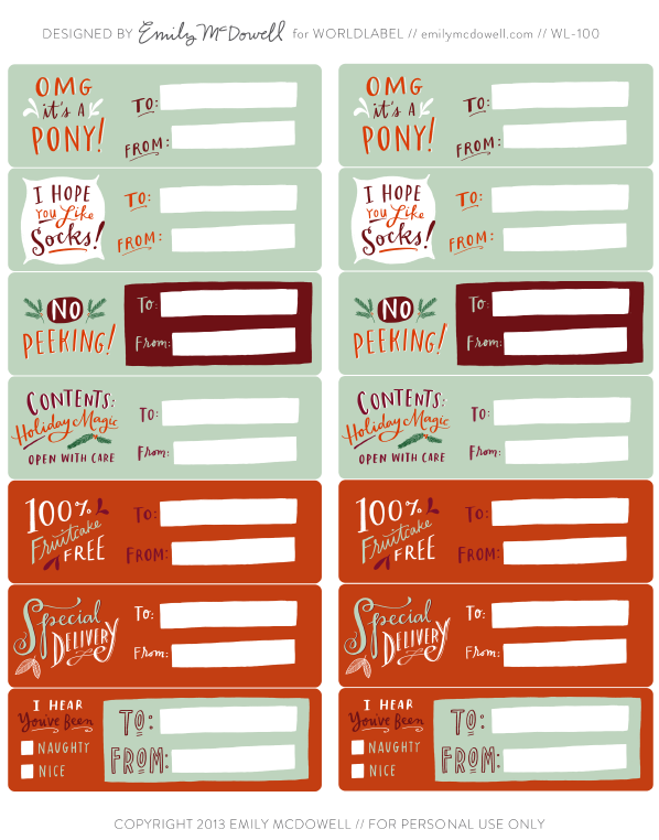 Hand Illustrated Holiday Labels By Emily McDowell Free Printable 