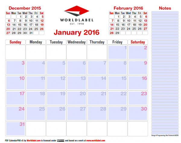 2016 Editable PRO Fillable PDF Calendar Template | Free printable ...